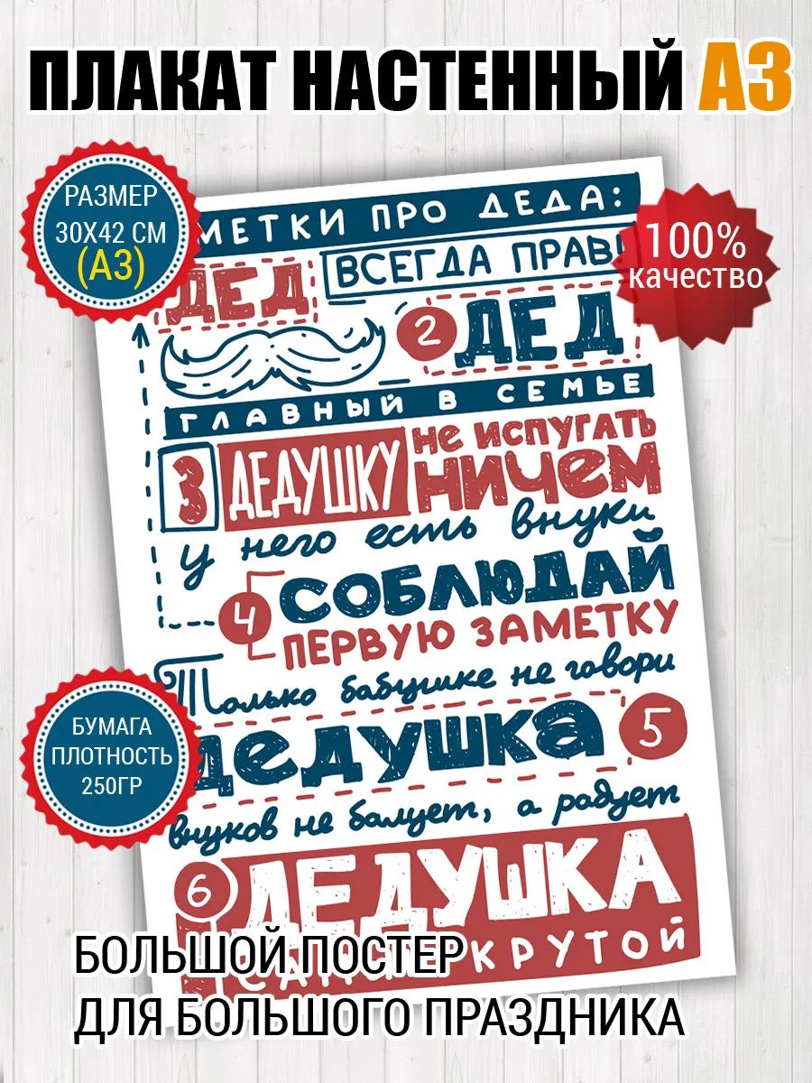 Постер A3 для дедушки Заметки про деда
