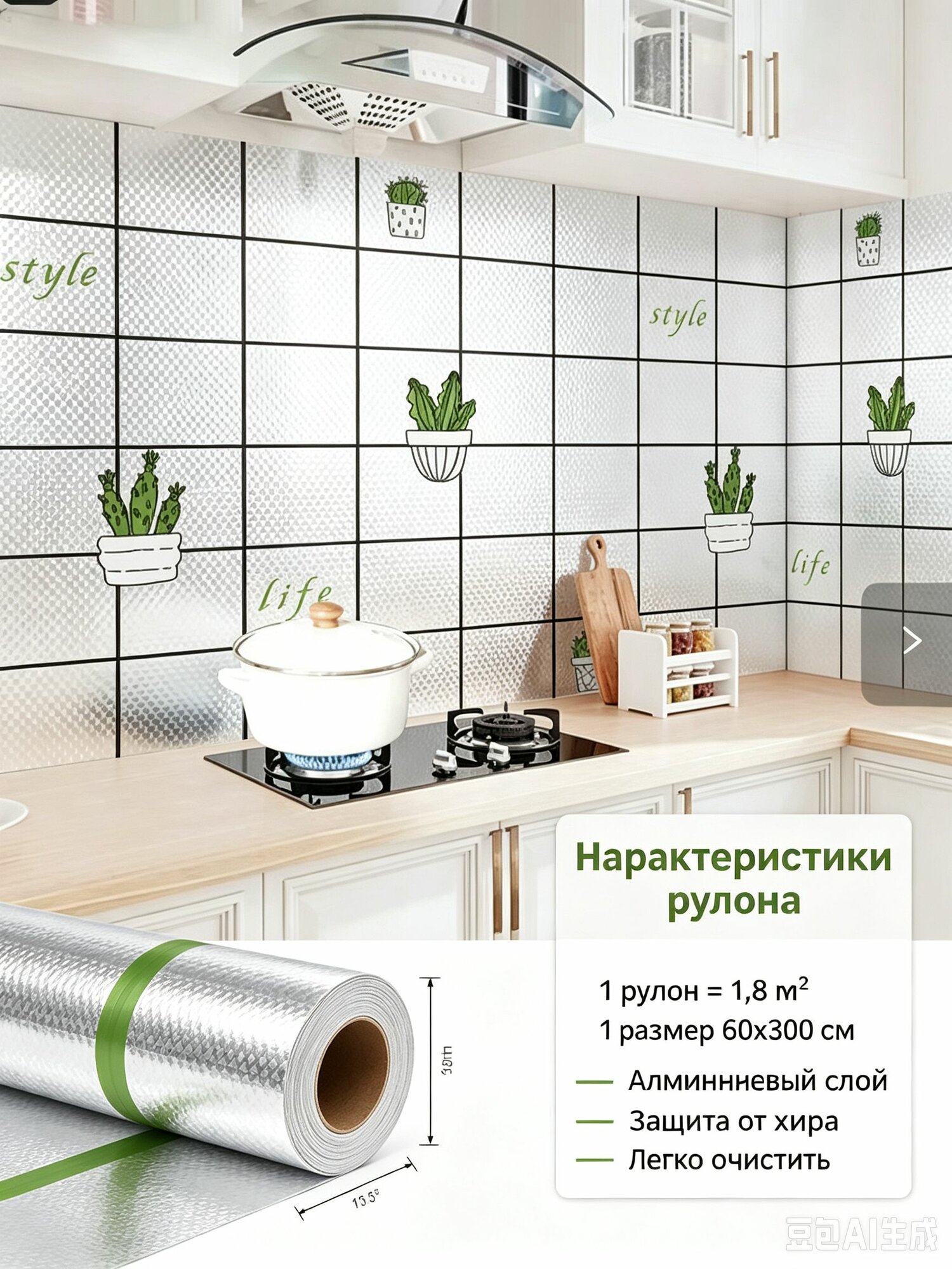 Фартук для кухни на стену, пленка самоклеящаяся мебели, 60*300 см