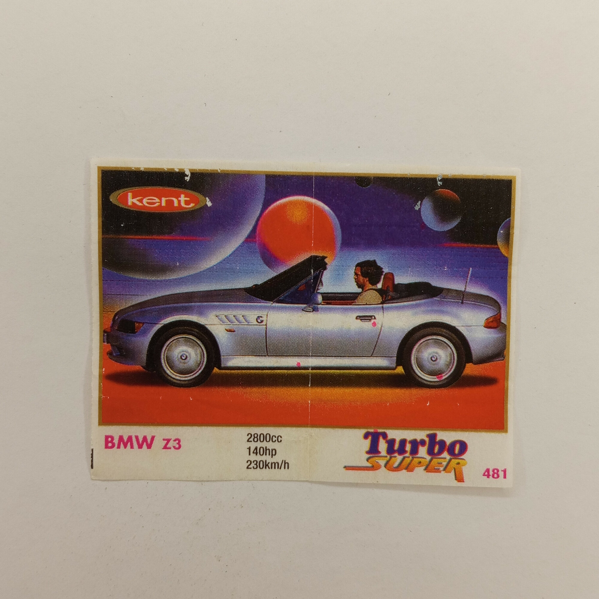 Вкладыш винтажный, СССР. Изображение автомобиля BMW Z3, серия Turbo Super, номер 481