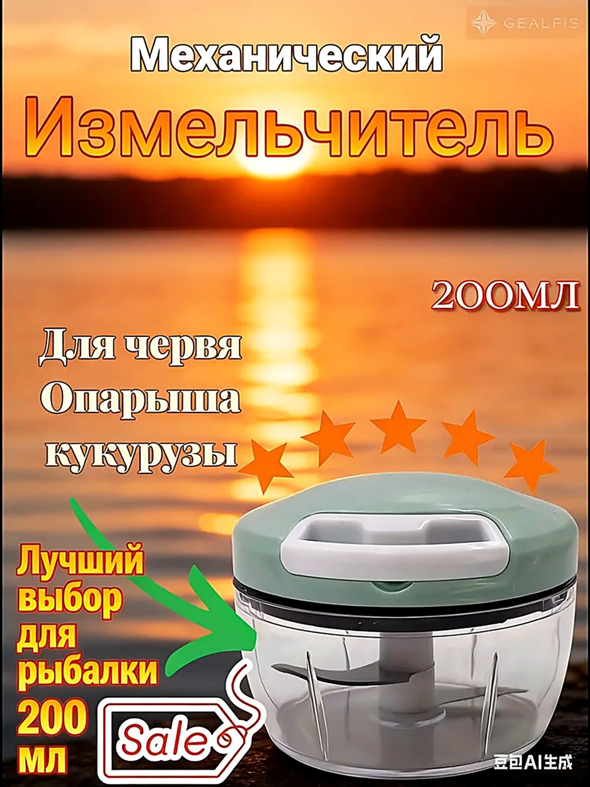 Измельчитель ручной механический для червя опарыша 200мл, Аксессуары и оснастка для рыбалки, Небесно-голубой