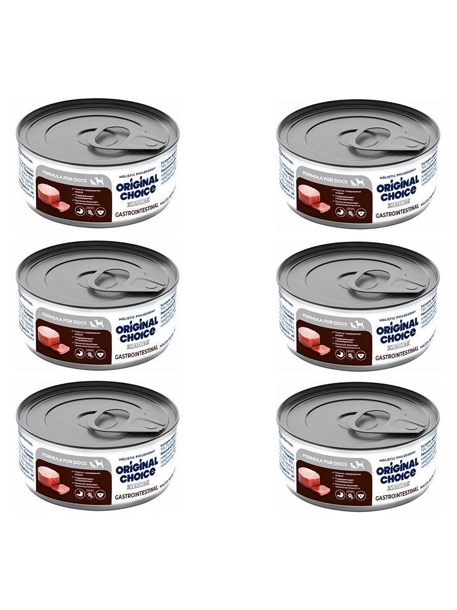 ORIGINAL CHOICE Диетическое полнорационное питание VETDIET Gastrointestinal для собак профилактика болезней ЖКТ, 100 г - 6 штук