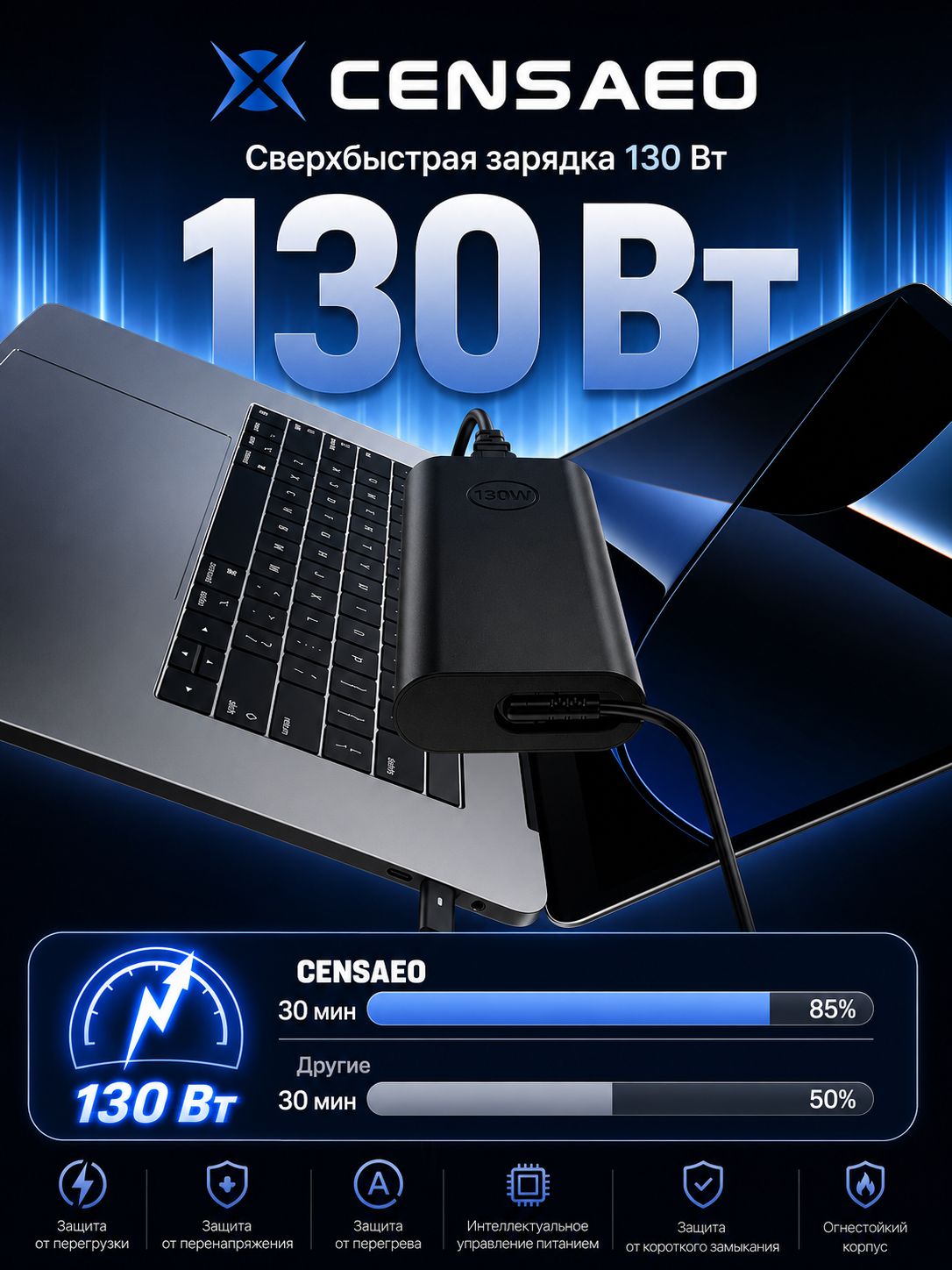 Зарядка для ноутбука Dell 20V 6.5A 130W штекер Type-C / 450-AHRG, блок питания HA130PM170, DA130PM170 / зарядное устройство для XPS 15 9500, 9570, Precision
