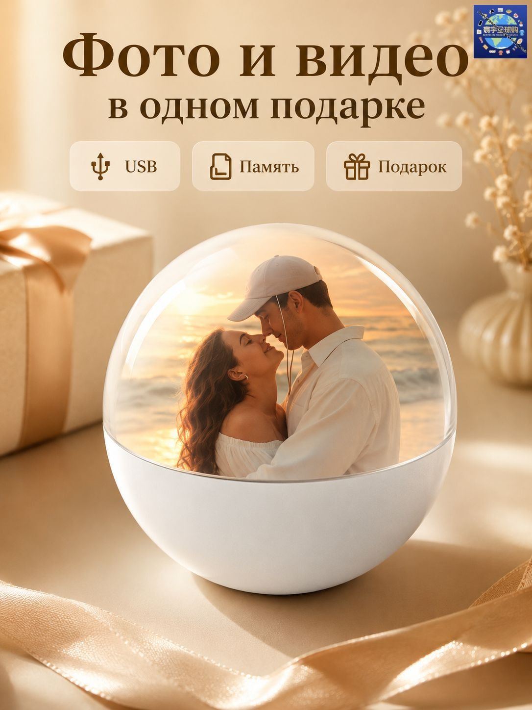 Снежный шар диаметр 7 см abs пластик на батарейках музыкальный 1 шт