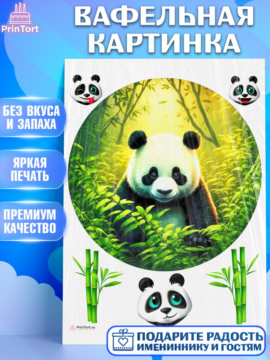 Вафельная картинка для торта Панда. Украшения для торта мальчику или девочки на День Рождения. Декор для выпечки PrinTort