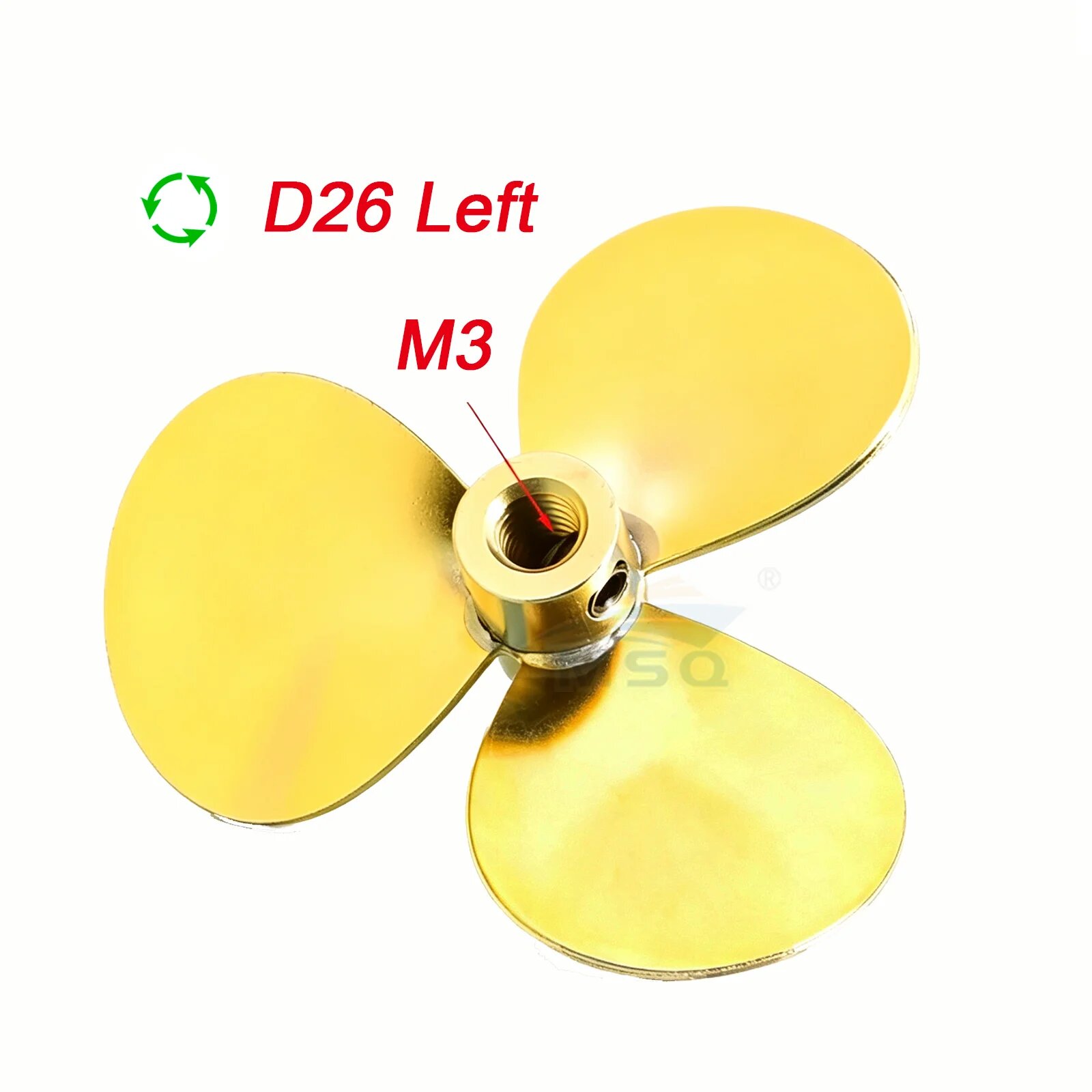 Мет. винт для RC лодки MSQ, 3-лопастной, D24/25/28/30/32 мм Желтый, D26mm left