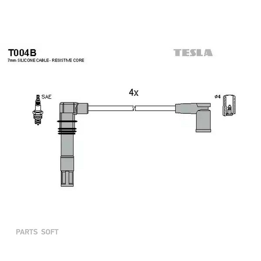 TESLA T004B к-кт проводов!\ Audi A2 1.4, VW Golf 4/Bora/Polo 1.4/1.6 V4 97>