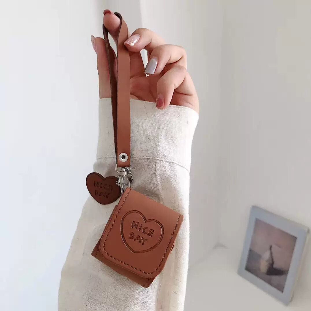 Кожаный чехол для наушников Miniso K99 с брелоком, коричневое сердце, анти-падение, мини