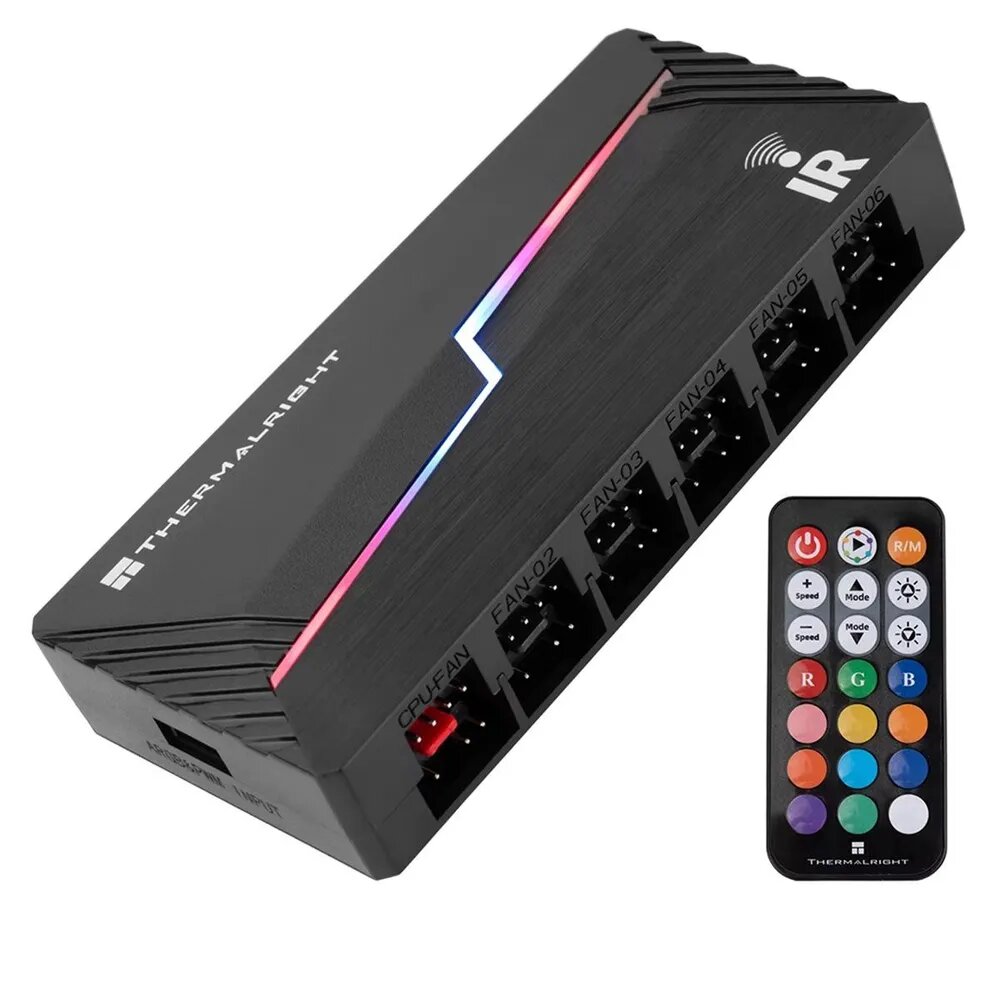 "Thermalright TL-ARGB и FAN HUB X12 IR", PWM-хаб X12 IR / включает пульт дистанционного управления, поддерживает 4 PIN PWM, 3 PIN и 5V ARGB.