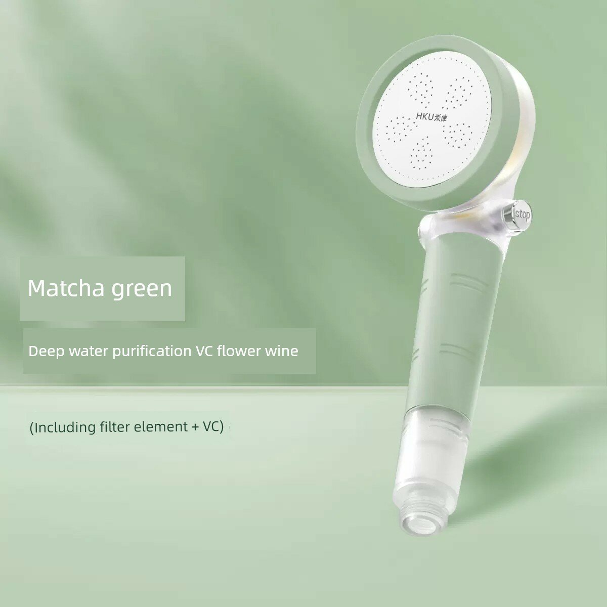 Матча-зеленая душевая насадка с глубокой очисткой воды с включенными фильтрующими картриджами