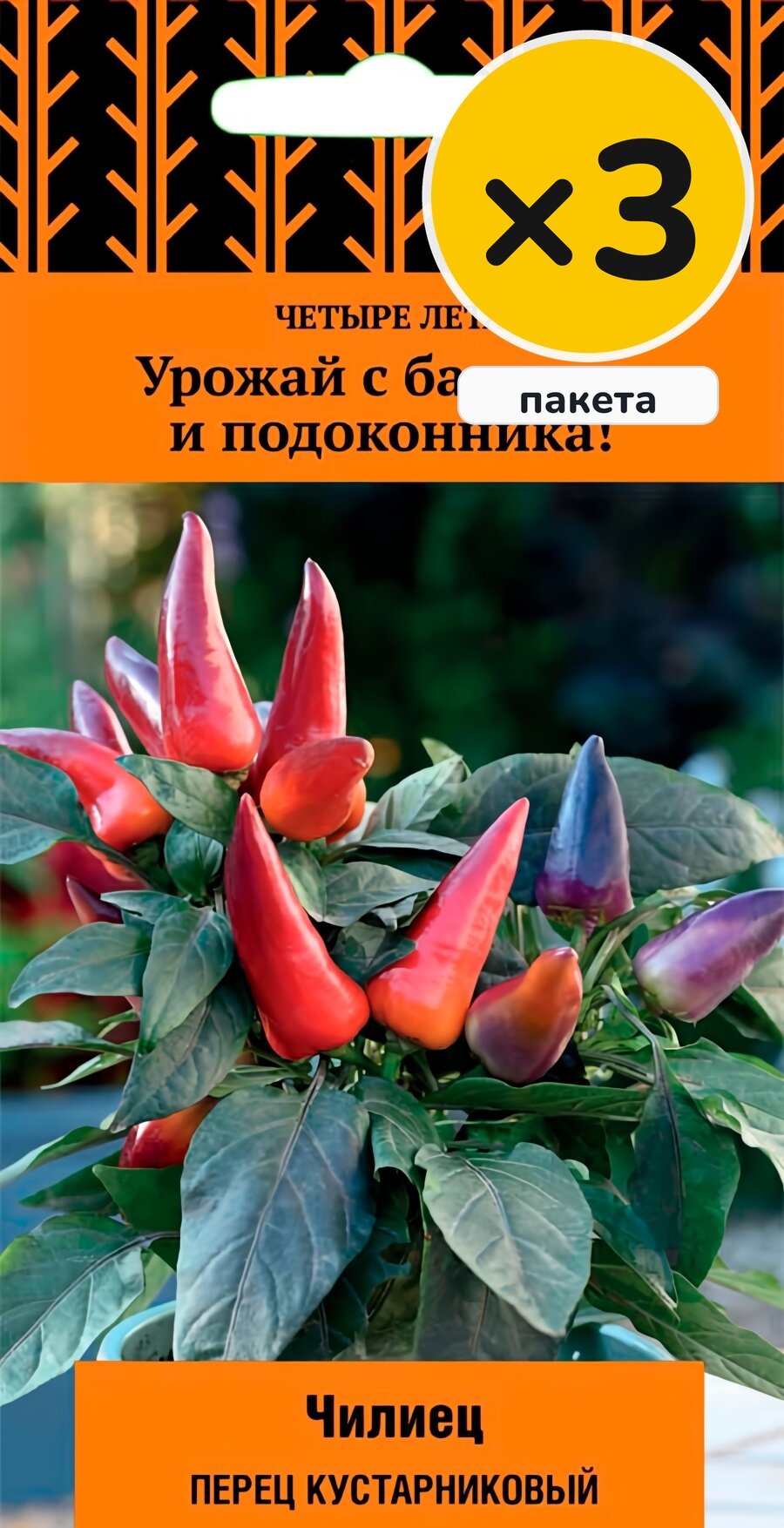 Семена перца кустарникового Чилиец, 5 шт, 3 пакета, Поиск, посев на рассаду в феврале–марте, для солнечных мест