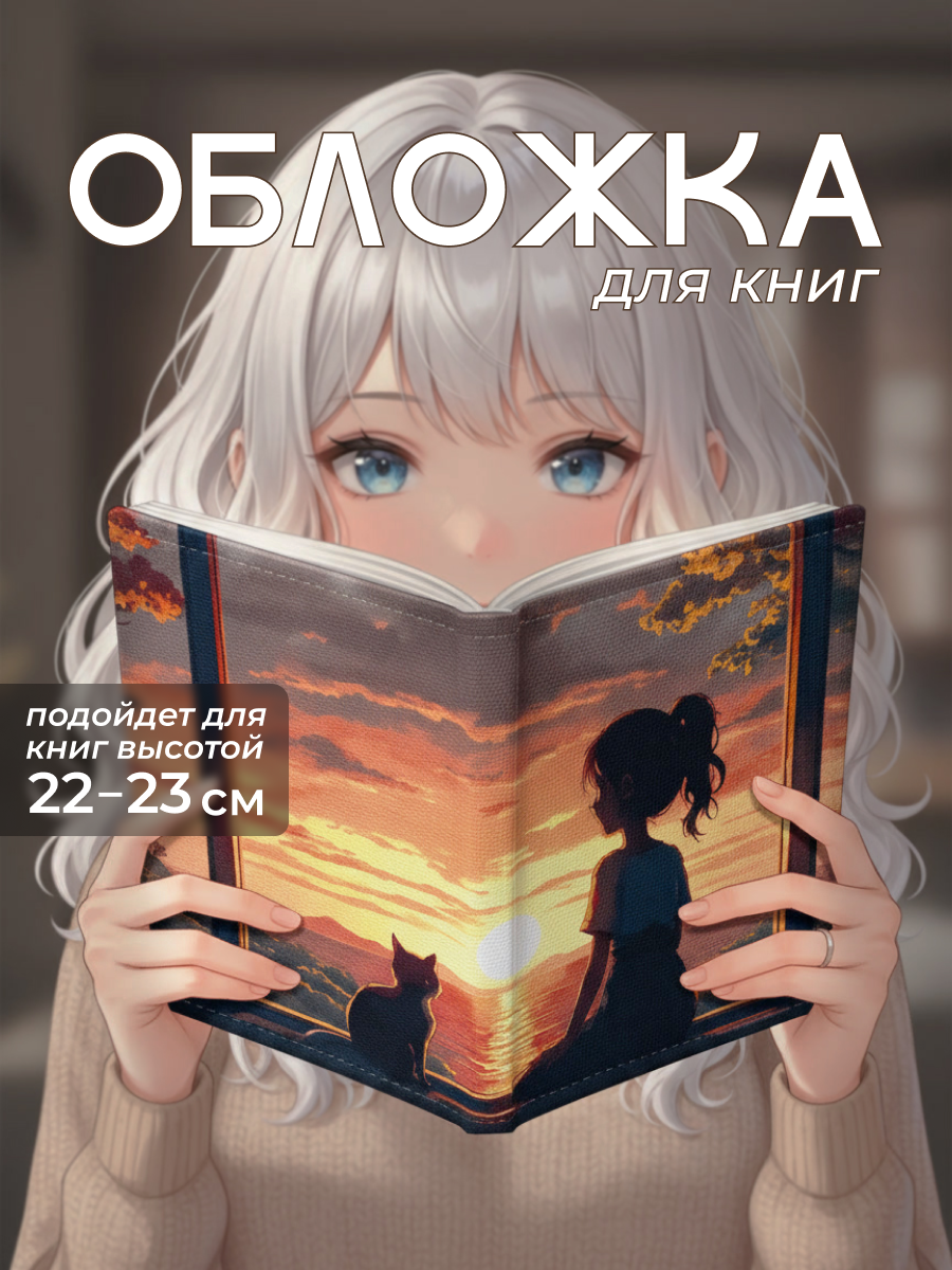 Обложка для книг высотой 22 см. Она и ее кот
