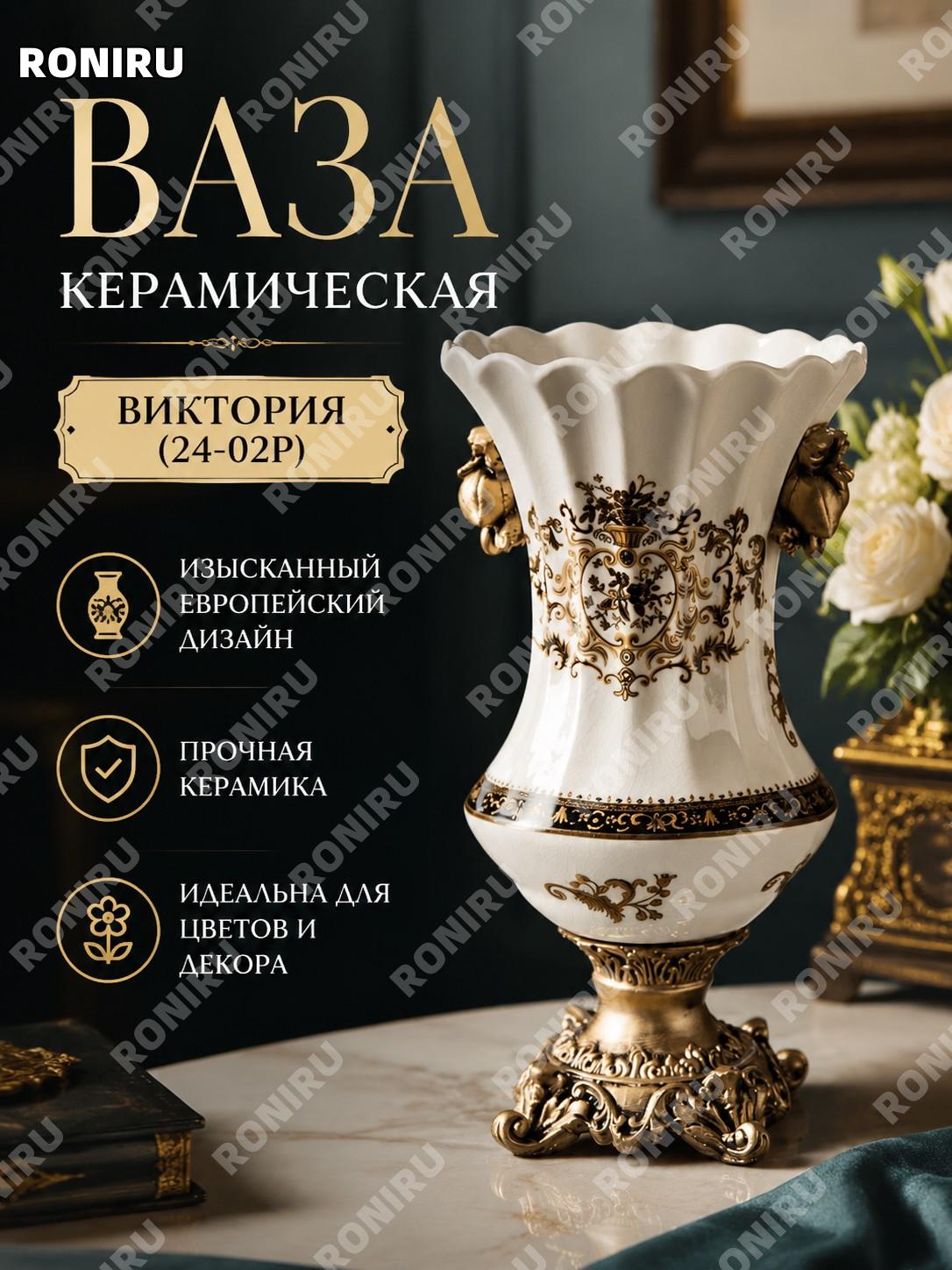 Керамическая ваза Виктория (24-02P) для цветов, декоративная ваза в европейском стиле для дома и интерьера и декора