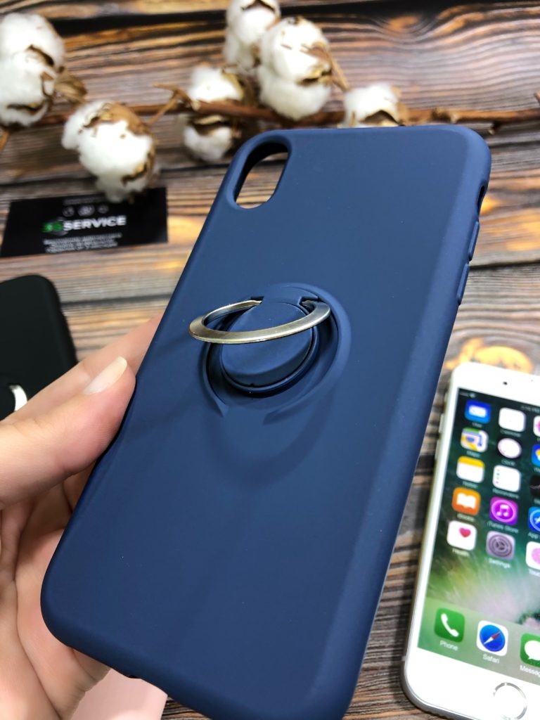 Чехол iPhone XR Silicone Case с кольцом (синий)