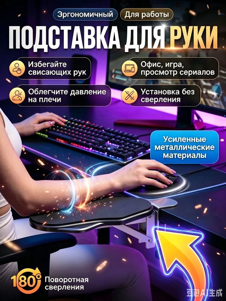 Навесной подлокотник для компьютерного стола, черный подставка под локоть и опора для руки
