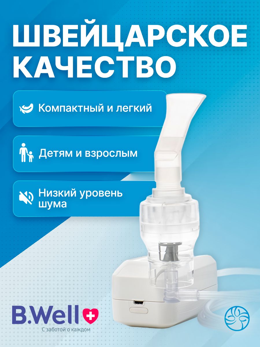 Ингалятор(небулайзер) B.Well MED-120 компрессорный медицинский компактный, маски и насадки для детей и взрослых