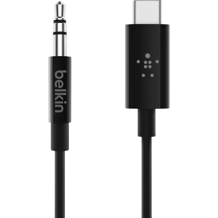 Кабель Belkin F7U079bt03-BLK, USB Type-C (m) (прямой) - Jack 3.5 (m) (прямой), круглое, 0.9м, черный