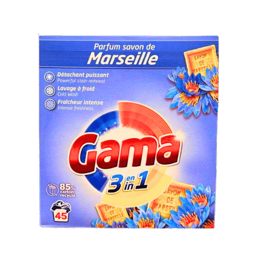 Стиральный порошок Gama 3 in 1 Marseille 2.475кг (универсальный, с марсельским мылом, количество стирок: 45)