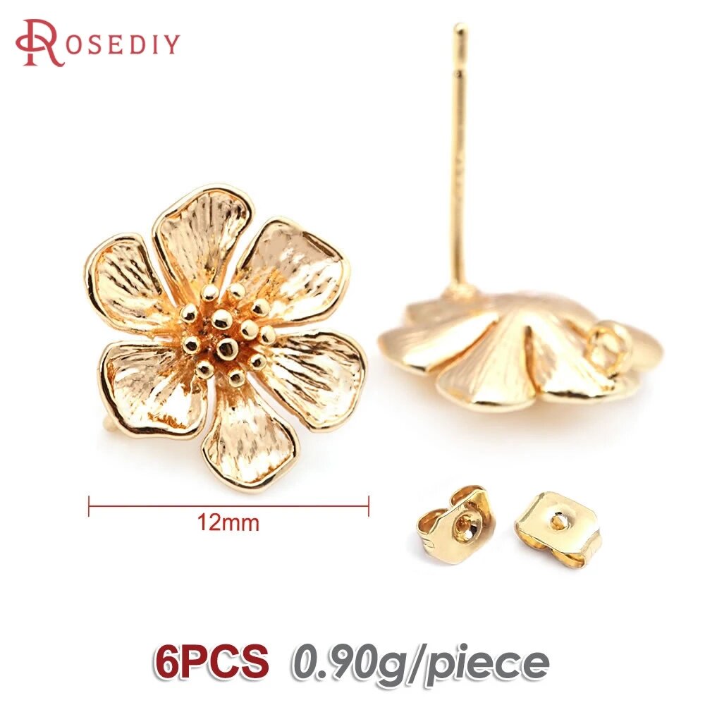 Серьги-гвоздики Rosediy, 12 мм, цвет 18K Gold
