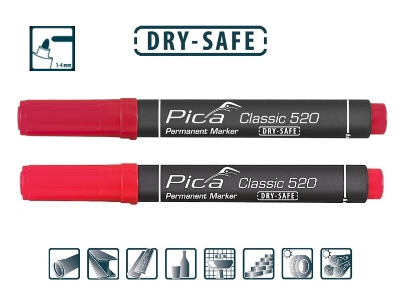 Маркер строительный DRY-SAFE красный, круглый наконечник (1-4 мм) PICA-MARKER 520/40 2 штуки комплект