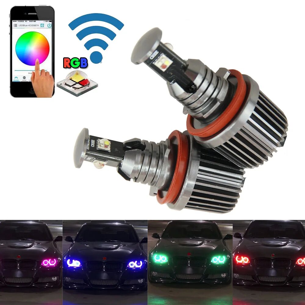 Светодиодный габаритный фонарь RGB H8 Angel Eyes WIFI-контроллер для BMW E60 E70 E82 E84 E87 E91 E92 E93 1 3 5 серии X3 X5 X6 Z4 F01