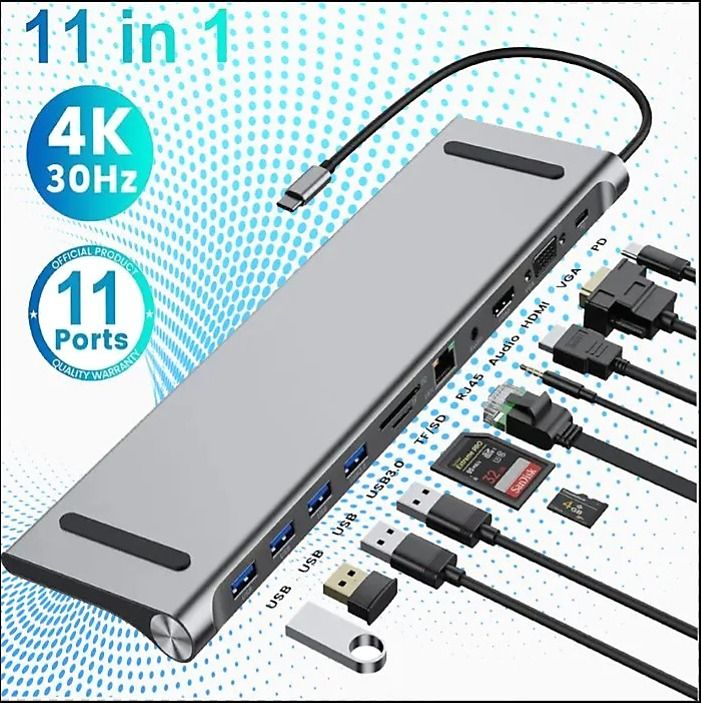 USB разветвитель 11 в 1 USB HUB Type C док станция Usb 3.0 хаб 3 0 переходник концентратор thunderbolt 4k Hdmi VGA RJ45 TF SD AUX картридер для ноутбука пк USB-2.0 Type-c
