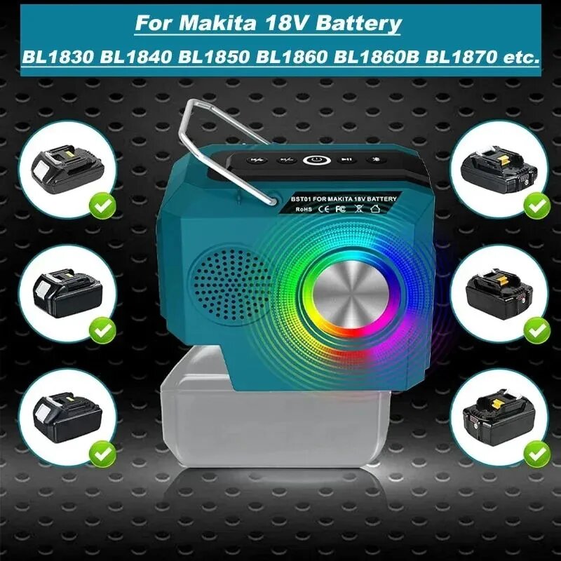 Беспроводная Bluetooth-колонка для Makita/Milwaukee/Dewalt/Bosch 18 В, усилитель динамиков плеера с портом USB Type-C