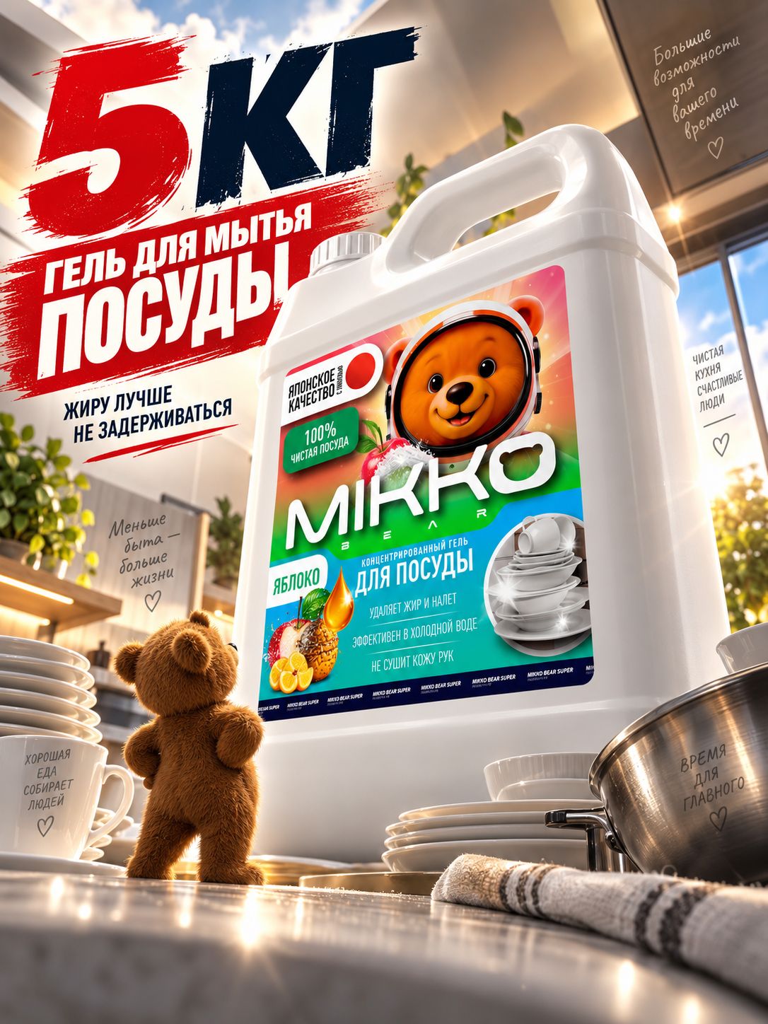 Средство для мытья посуды 5л, Гель, MIKKO BEAR, тропики