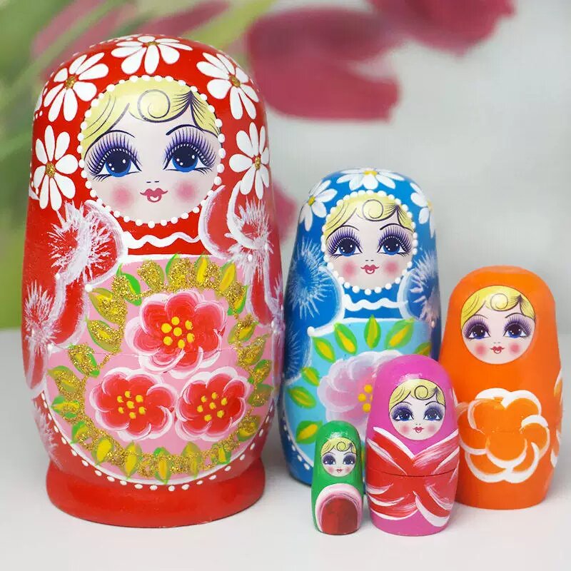 Русская деревянная матрёшка 5 слоев с красным цветком, 11 см, ручная работа, подарок