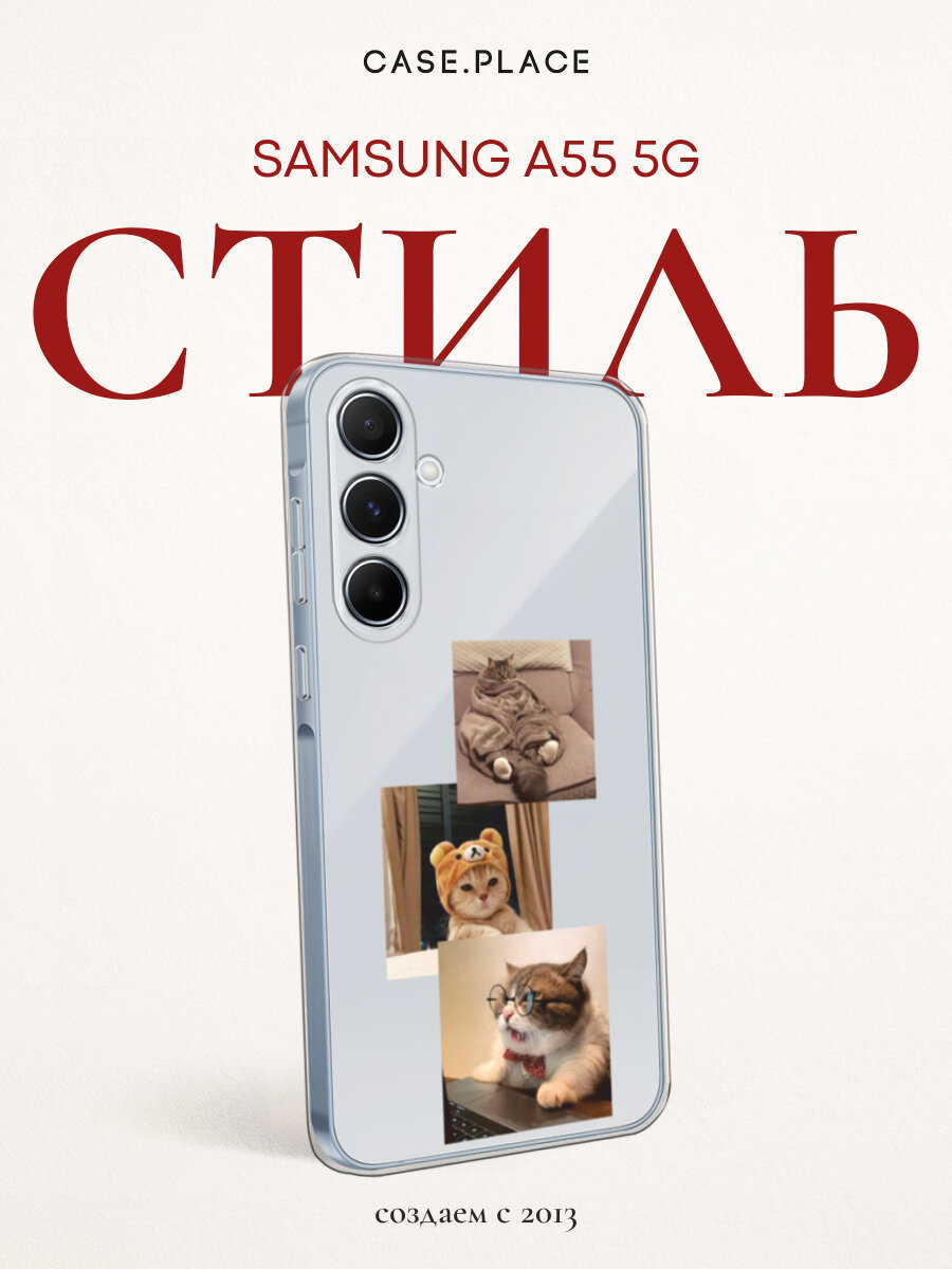 Чехол на Samsung Galaxy A55 5G / Самсунг А55 5G с принтом Домашние коты, прозрачный