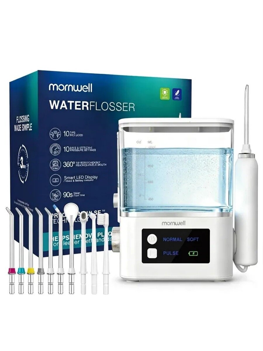 Стационарный ирригатор для полости рта mornwell F361, 3 режима, 10 насадок, 1000 мл