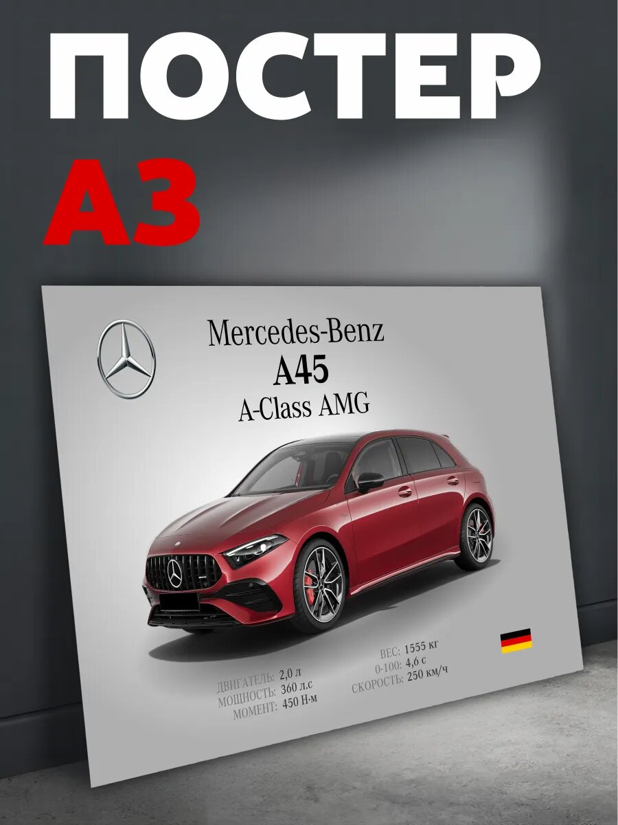 Постер на стену Mercedes5 АМГ Красный плакат А3