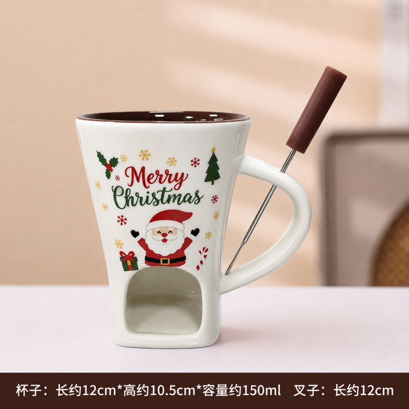 Рождественская керамическая чаша для плавления шоколада и сыра Объем：150 млЦвет：Белый Дед Мороз