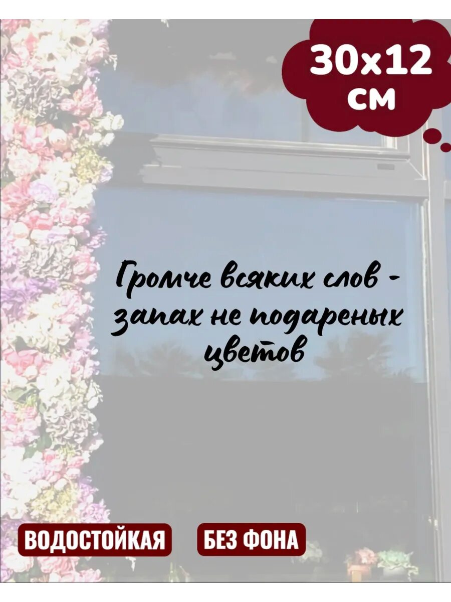 Наклейка на витрину, окно Цветы Цветочная лавка 30Х12 см