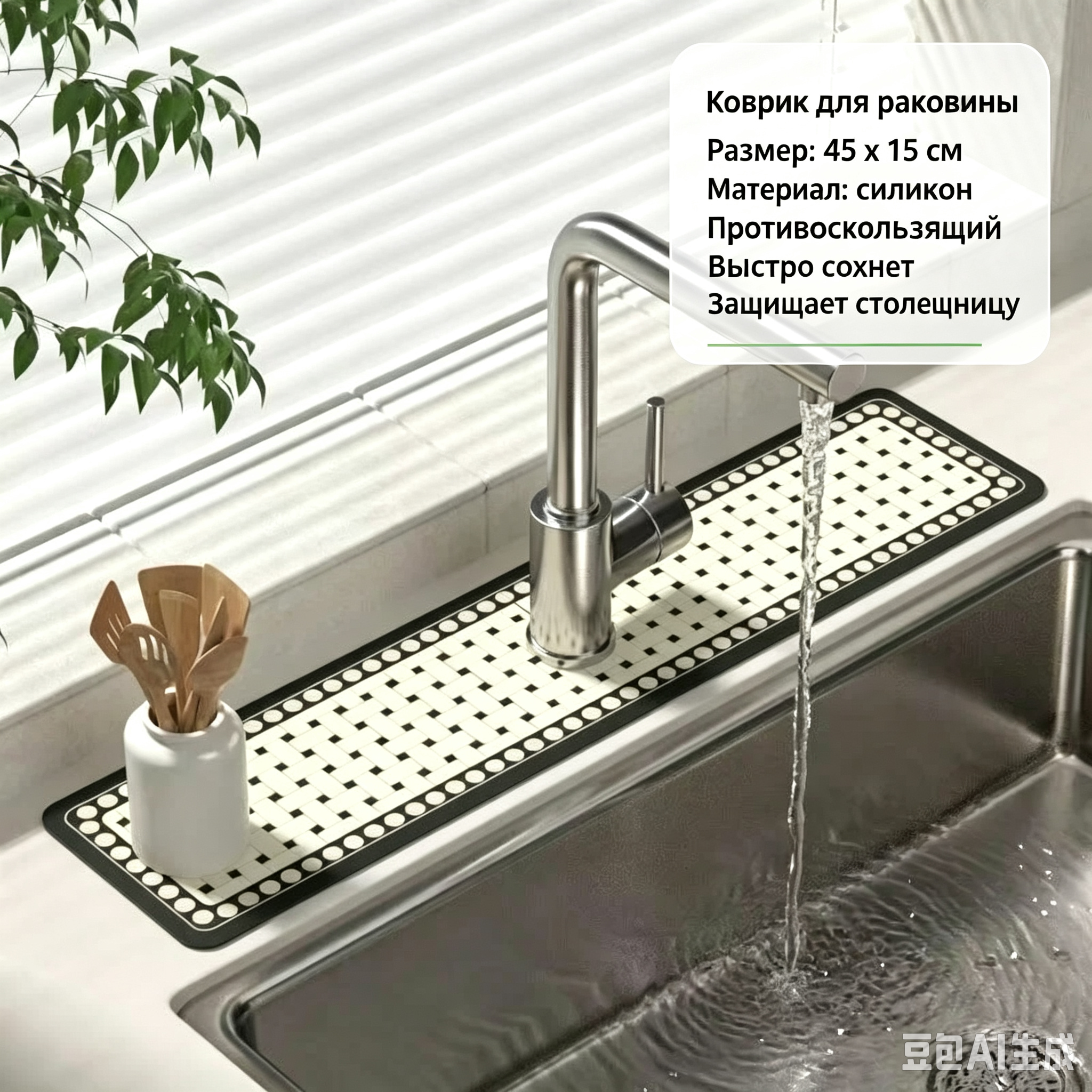 Технологичный тканевый впитывающий коврик для раковины 60cm*10cm Перфорированный