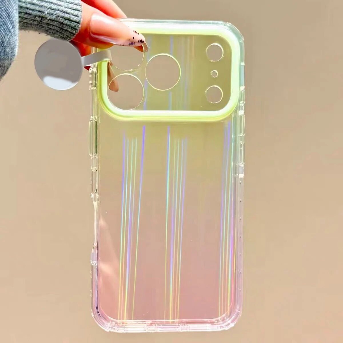 Прозрачный чехол для iPhone 17 16 15 Pro Max с лазерным градиентом iPhone17 Про Макс, Pink-Green
