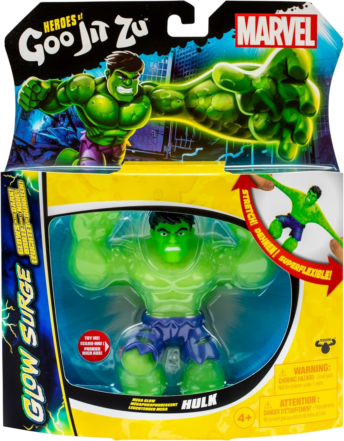 Фигурка Heroes of Goo Jit Zu Glow Surge Халк, 11.4 см, растягивающаяся игрушка со светящимся наполнителем, тянется в 3 раза, Марвел супергерой, антистресс для мальчиков