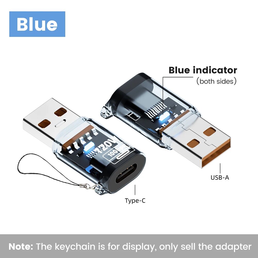 Адаптер USB Type-C на USB 3.2 OTG, 120 Вт, USB-разъем (женский) на Type-C Синий, Blue-usb to type c