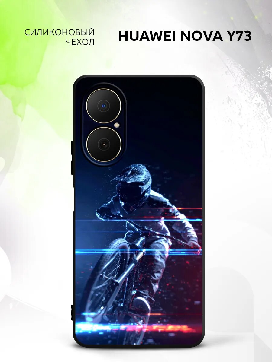 Чехол на Huawei Nova Y73, Хуавей Нова У73 защита камеры, накладка с рисунком мотоциклист
