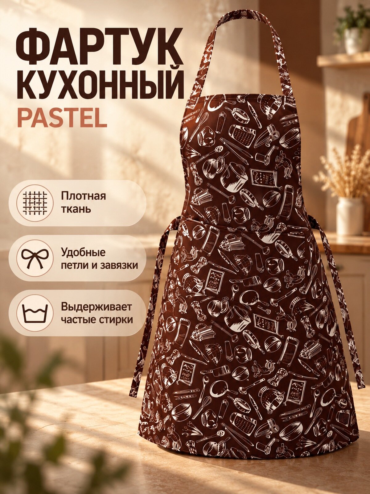Фартук кухонный, Pastel прочный универсальный, для кухни хозяйственный для готовки