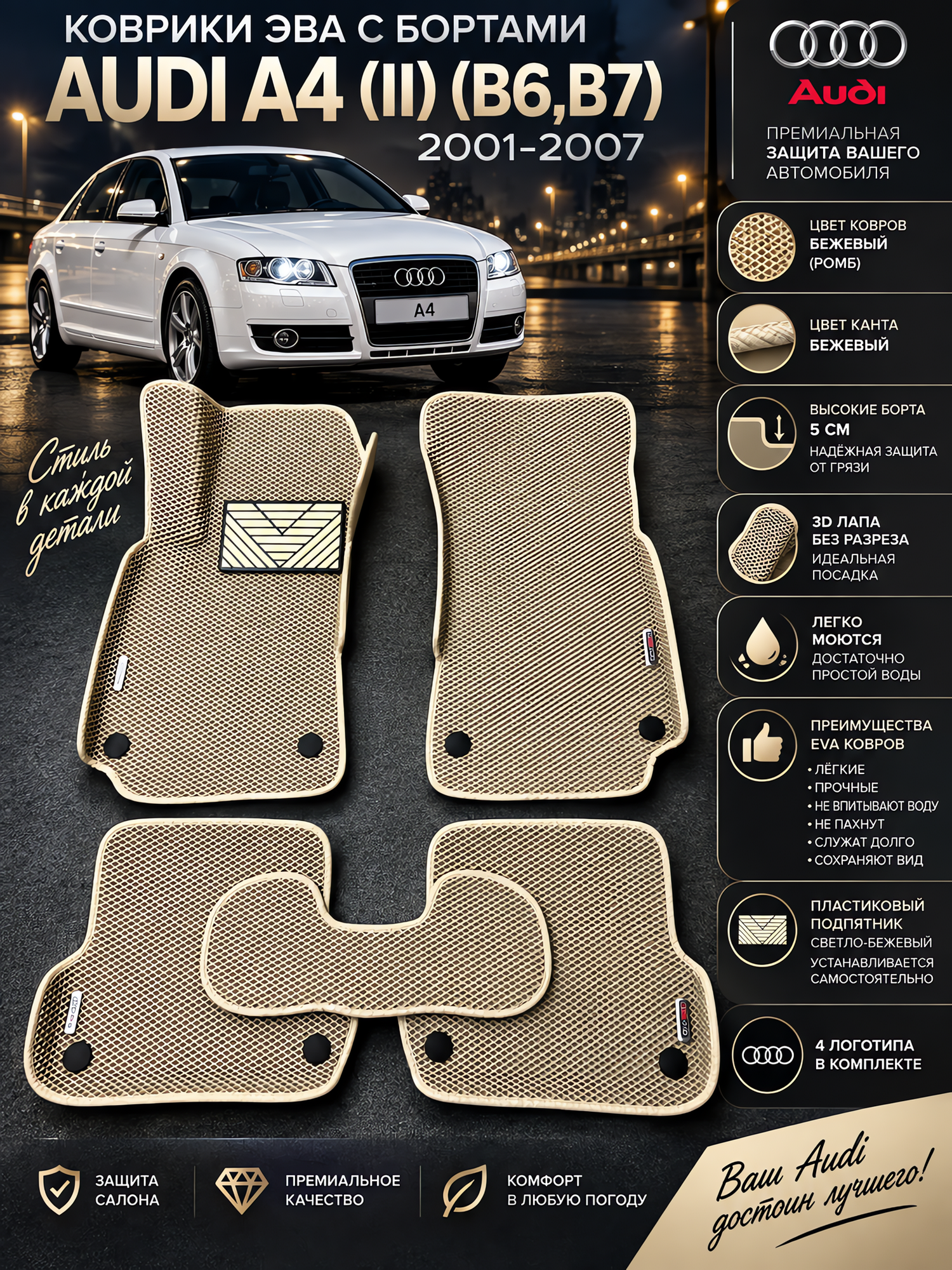Комплект EVA с бортами для AUDI A4 (II) (В6, B7) 2001-2007 /ауди А4.