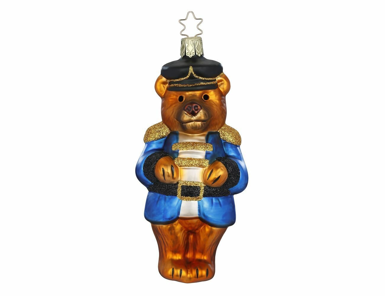 Коллекционная ёлочная игрушка мишка офицер, стекло, 14 см, Инге Глас (Inge Glas) 10155S026