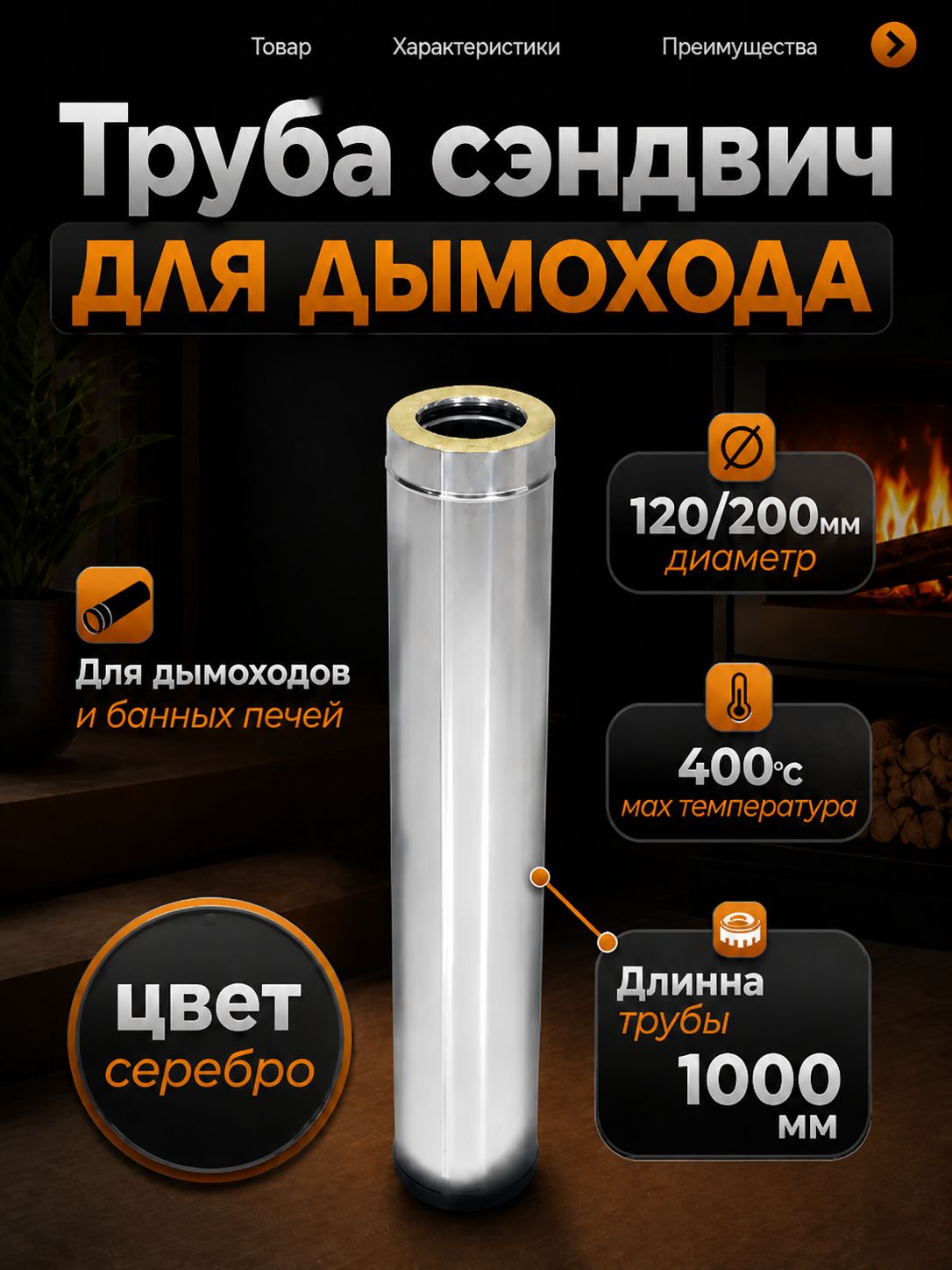 Сэндвич труба Термо L 1000 ТТ-Р 430-0.5/430 D120/200