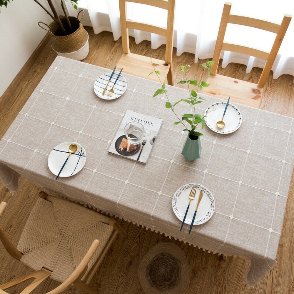 Скатерть столовая прямоугольная SHEBI DECOR Льняная клетка 15х15, 140х220 смL1206