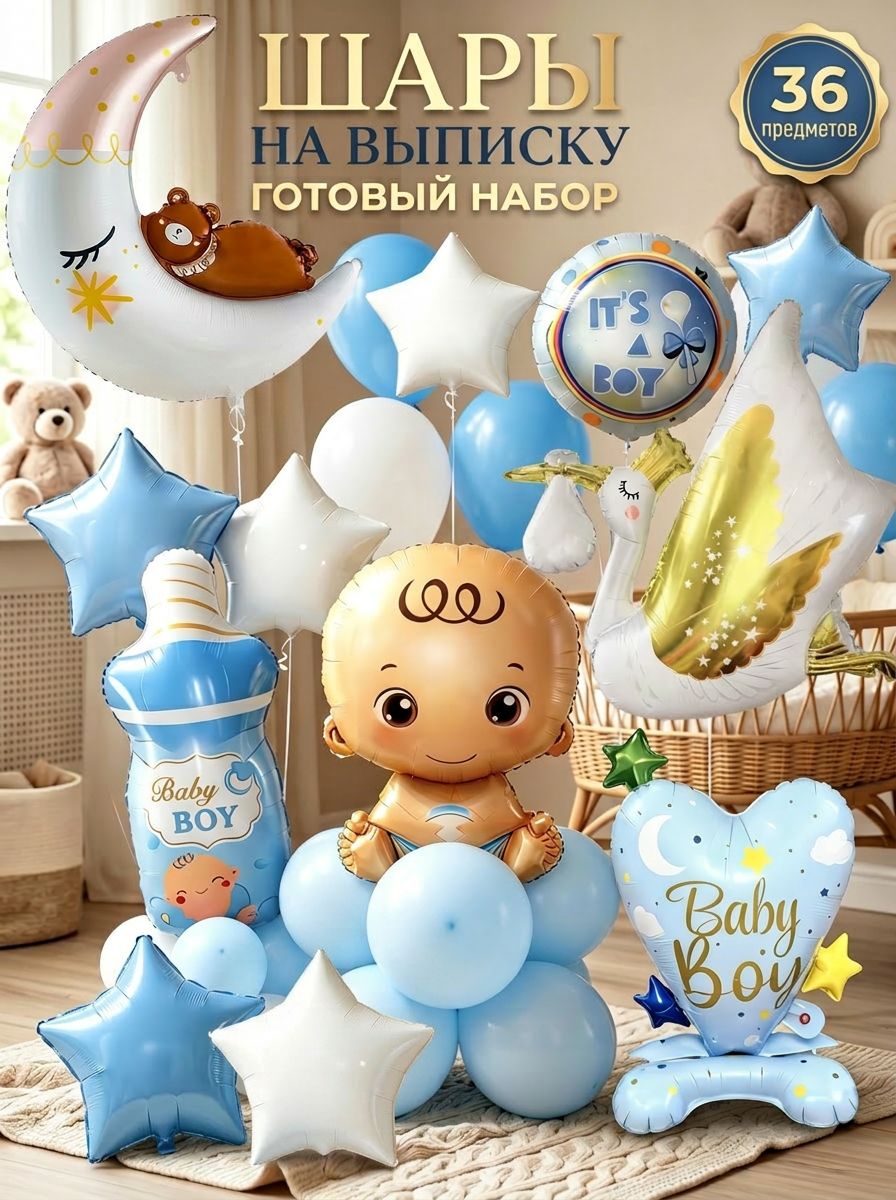 Набор надувных шаров на выписку мальчика