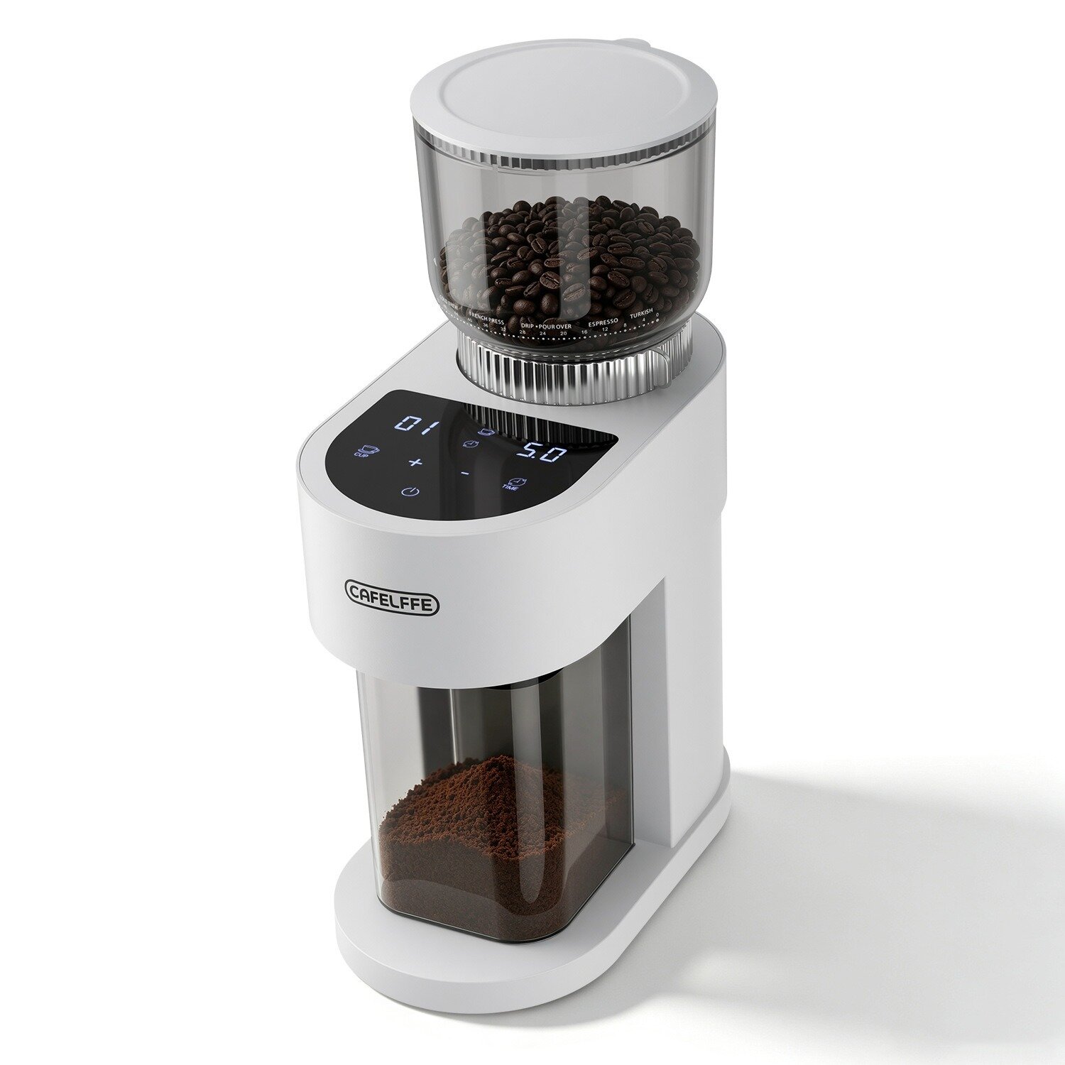 Кофемолка электрическая жерновая CAFELFFE с регулировкой степени помола, 52 уровня, сенсорное управление, бункер 250 г