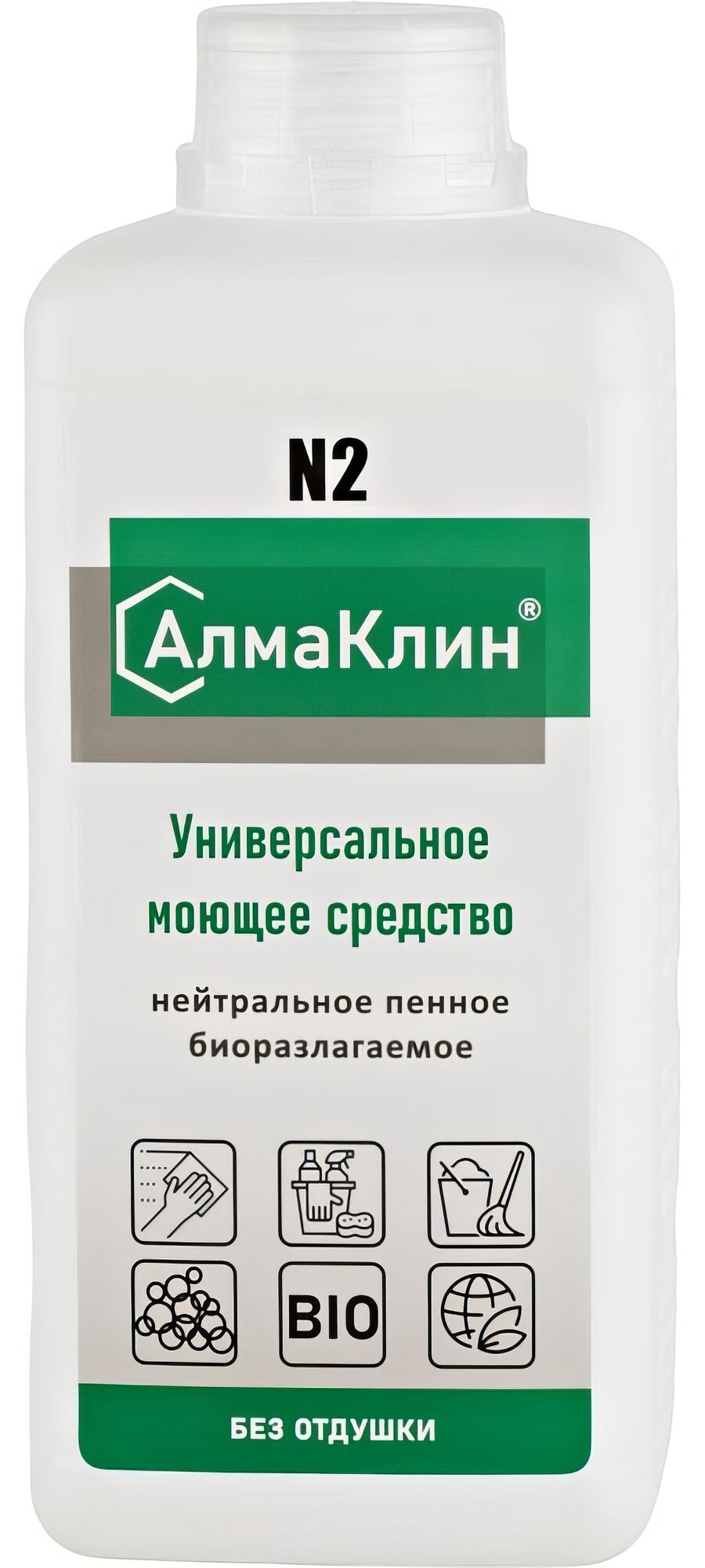 Нейтральное универсальное моющее средство ООО базовая дезинфекция АлмаКлин N2, без отдушки, 1 л, крышка N2-1Л
