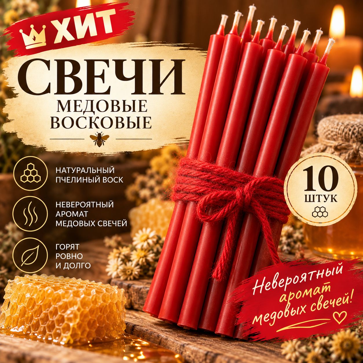 Свечи медовые восковые