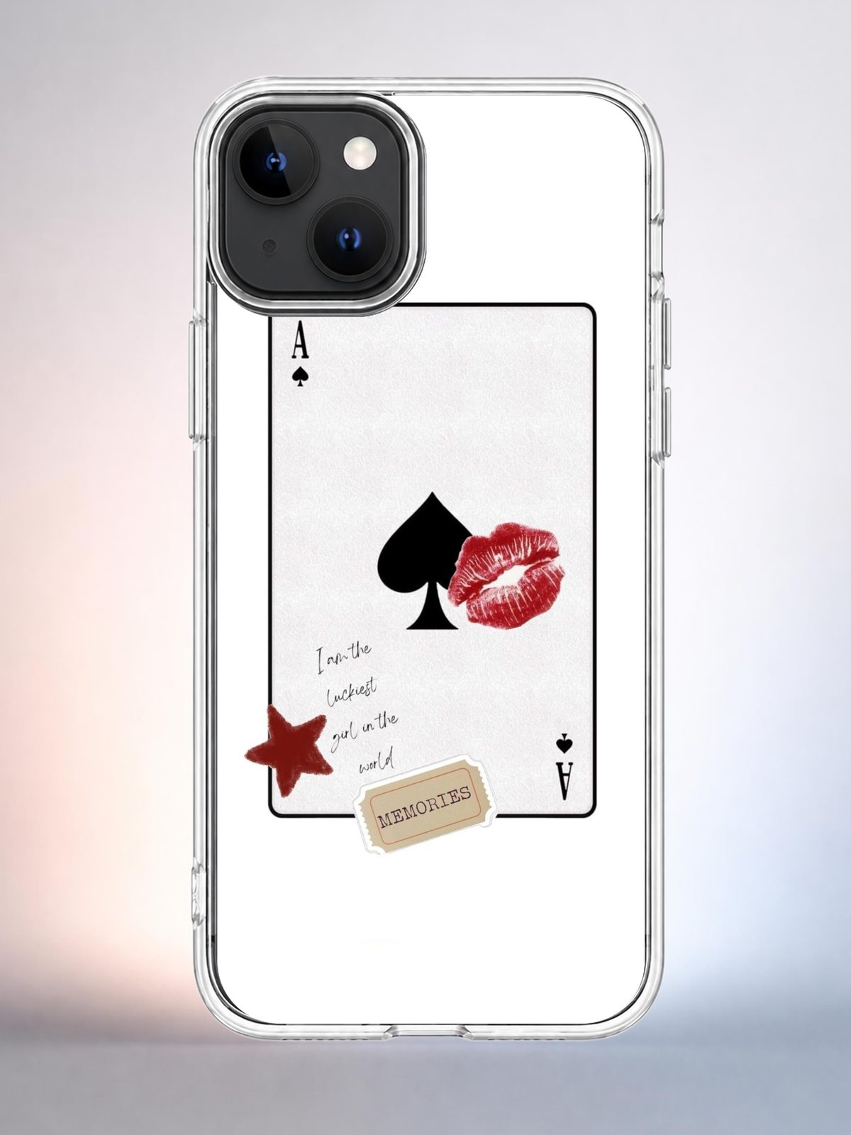 Эстетичный чехол на iPhone 15 туз пик с поцелуем