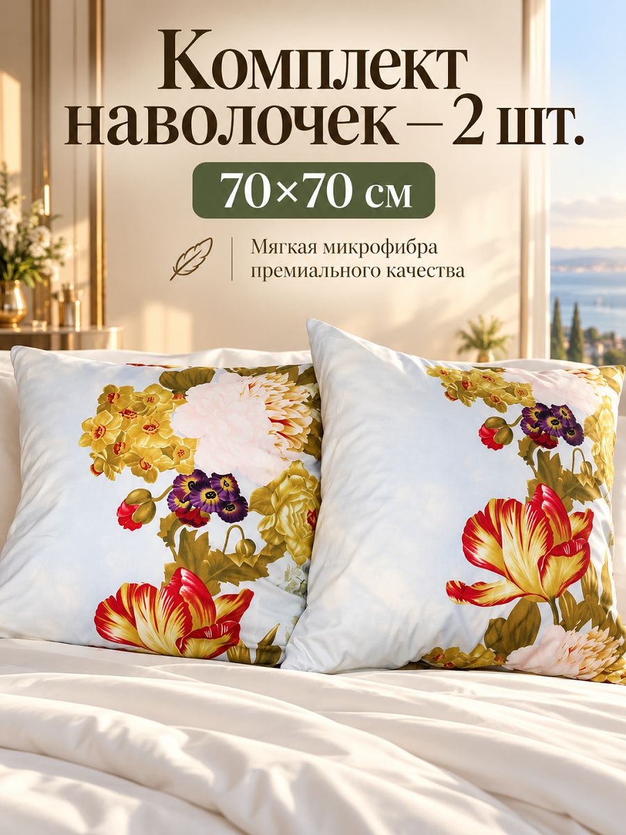 Наволочки 70х70 на молнии комплект 2 шт микрофибра, на подушку, Goldtex