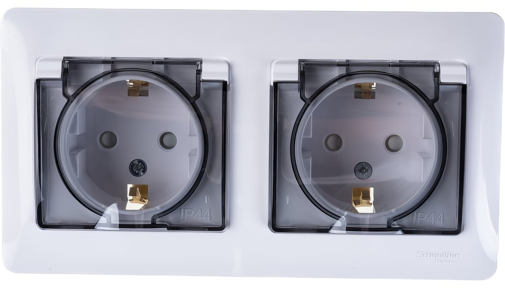 2-местная розетка Systeme Electric скрытой проводки Glossa 16А IP44 с заземлением защитные шторки в сборе белый GSL000147